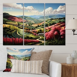 Designart "Green Pink Vineyard Rows Of Ruby" Farmhouse Canvas Prints ...