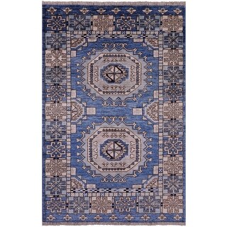 Golden Nile Blue Turkmen Ersari Hand Knotted Wool Rug - 3' 4" X 4' 11 ...