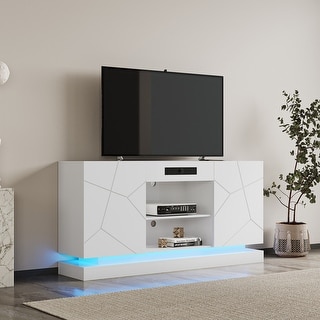 Modern LED Media Console Table with Bluetooth Speaker, TV Cabinet - Bed ...