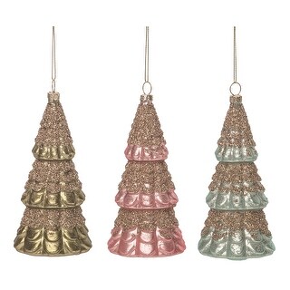 Transpac Glass 6 in. Multicolored Christmas Vintage Tree Ornament Set ...