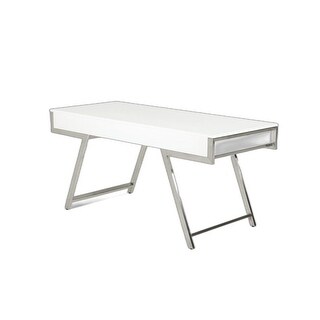 63" White Modern High Gloss Rectangular Writing Desk - Bed Bath ...