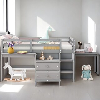 Full Size Wood Muti-functional Loft Bed with Lateral Portable Desk and ...