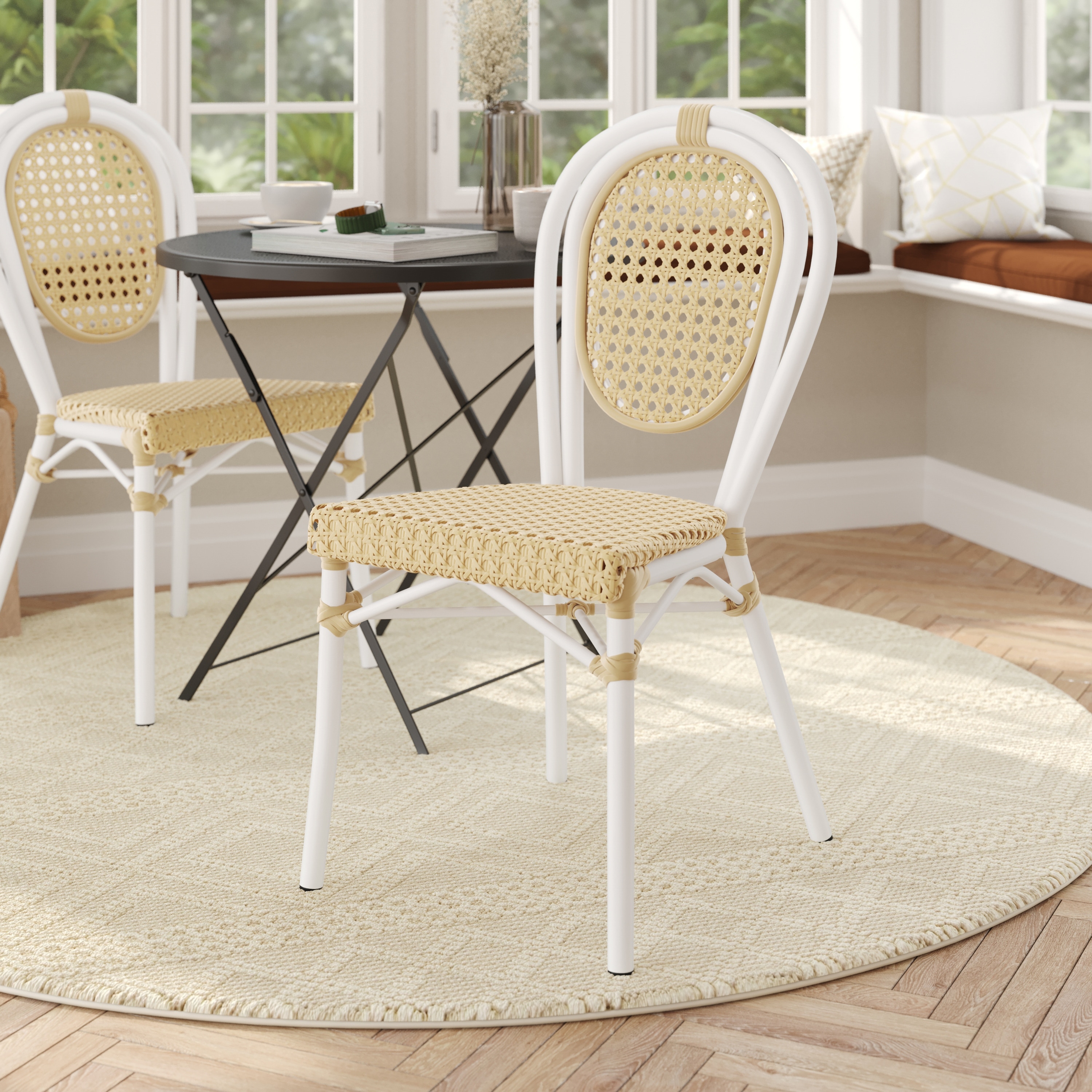 All-Weather Commercial Paris Chair with Bamboo Print Metal Frame - N/A ...