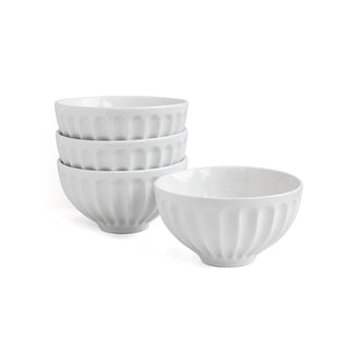 Over and Back Set of 4 White Porcelain Fluted Bowls - 26oz - Bed Bath ...