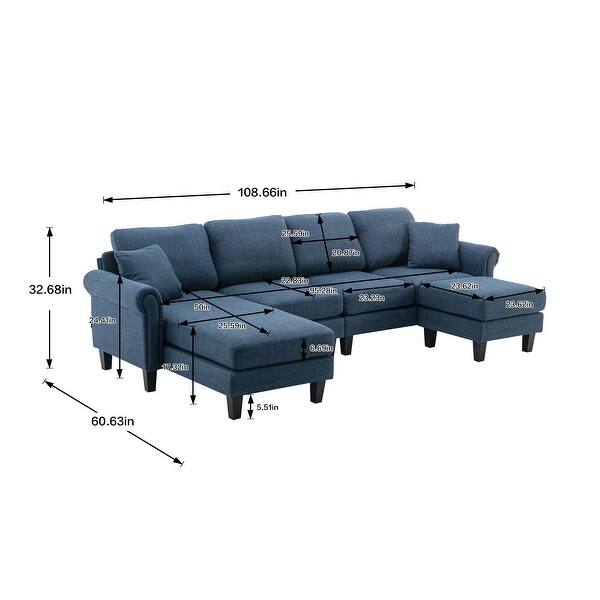 U-shape Accent Sofa Set Linen Couch Set with Reversible Ottomans Sofa ...