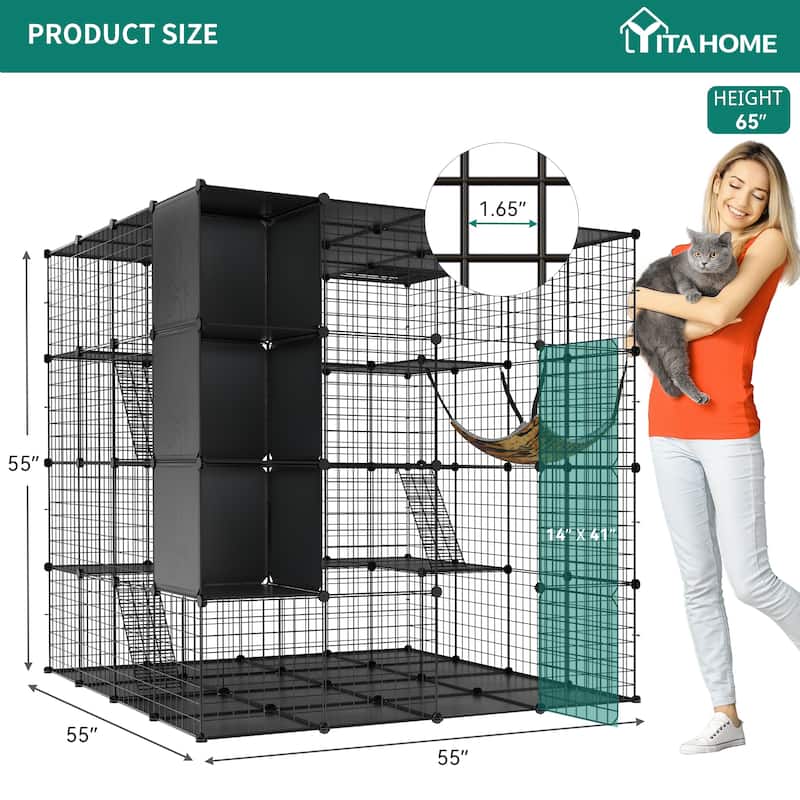 Large 4-layer Metal Cat Cage Indoor DIY Kennel with Storage Cube and ...