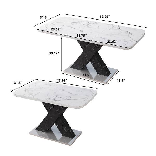 Modern Stretchable Marble Table Top Square Dining Table w/ Metal Base ...