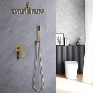10 inch Brushed Gold Brass Rainfall Shower System, Luxuly Bathroom Shower Faucet Combo Set for ...