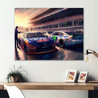 Designart 'Stock Car Pit Stop V' Modern Canvas Wall Art - Bed Bath ...