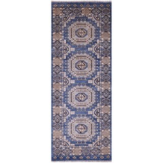 Golden Nile Blue Turkmen Ersari Hand Knotted Wool Runner Rug - 3' 1" X ...