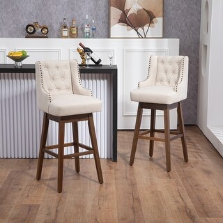 Linen Bar Stools Set of 2 Counter Height Dining Chairs with Connecting ...
