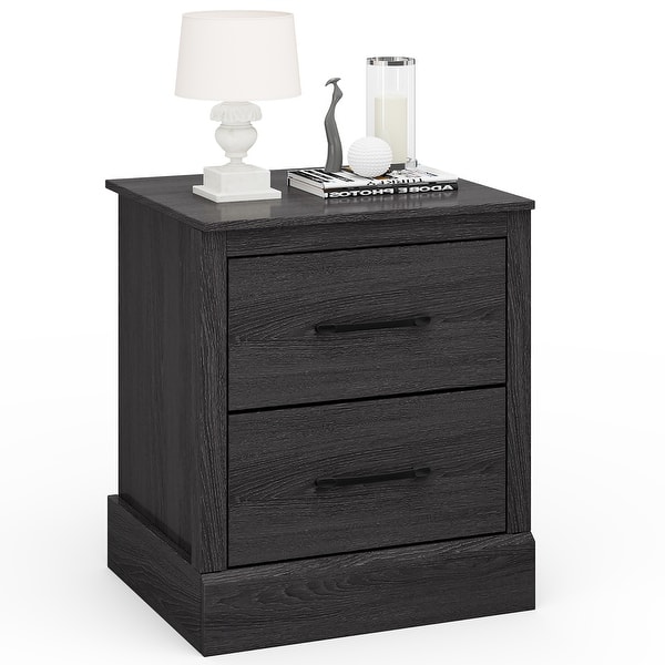 Costway 2 Drawer Nightstand Bedside Table Compact Sofa End Table Dark ...