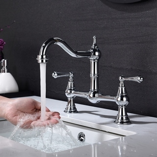 Double Handle Widespread Kitchen Faucet with Traditional Handles - Bed ...