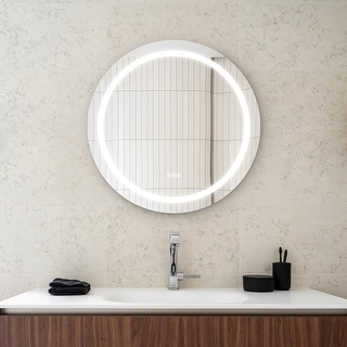 24 Inch LED Round Bathroom Mirror, Anti-Fog & Dimming Led Bathroom ...