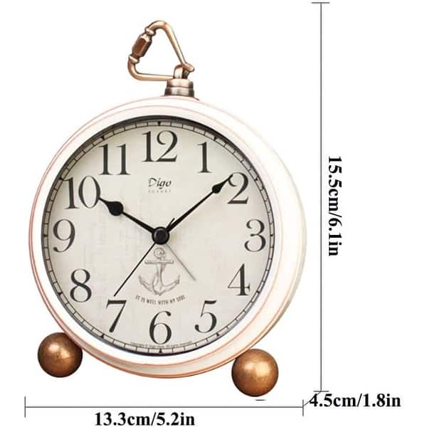 Alarm Clock, 5.2 Inch White Vintage Retro Desk Analogue Quartz Clock ...