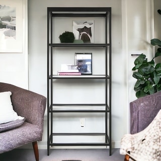 HomeRoots 70" Black Metal and Glass Four Tier Etagere Bookcase - Bed ...