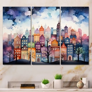 Designart "Bold Cityscape Urban Fog II" Cityscapes Canvas Art Print Set ...