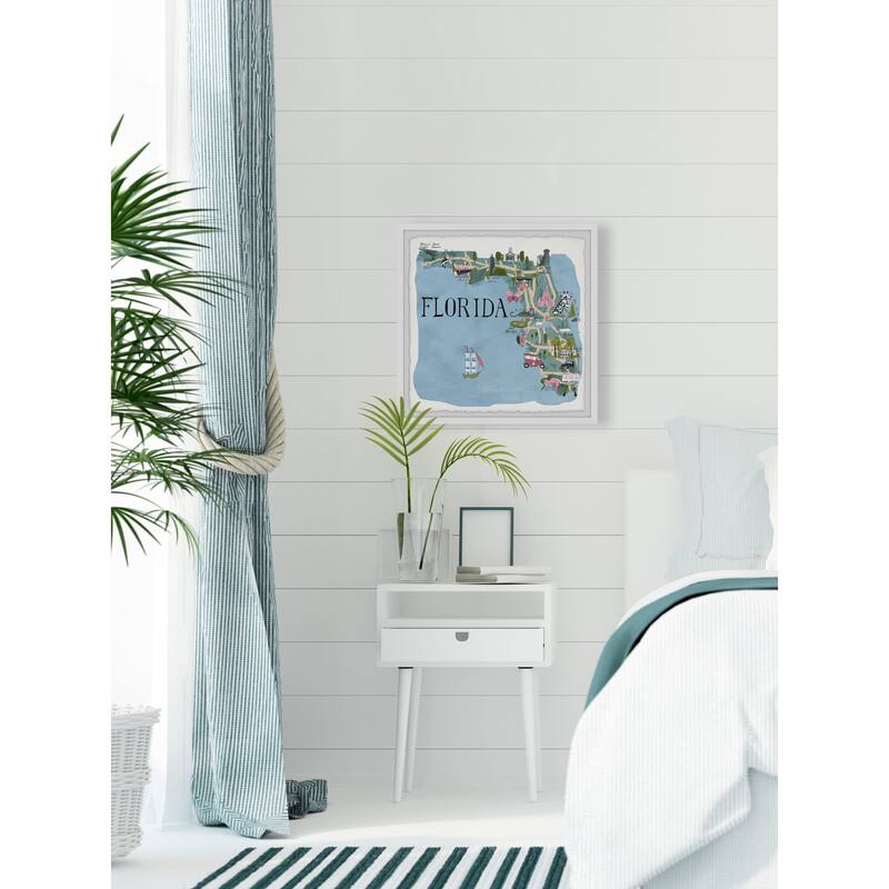 'Illustrated Map of Florida' Framed Painting Print - Overstock - 33068802