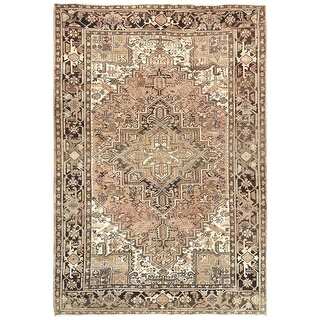 Shahbanu Rugs Desert Sand Brown Pure Wool Vintage Persian Heriz Clean ...