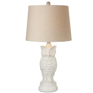 Set of 2 Rustic Lodge White Ceramic Owl Table Lamps with Off-White ...