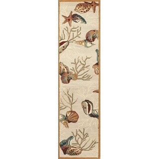 8' Beige Hand Hooked Sea Shells Indoor Runner Rug - 3'6" - Bed Bath ...