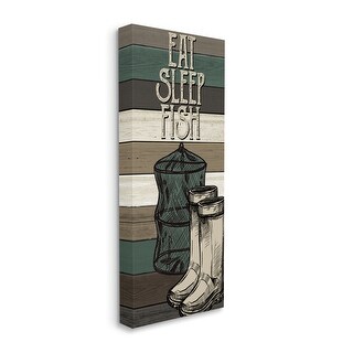 Stupell Eat Sleep Fish Phrase Fishing Boots and Net Canvas Wall Art ...