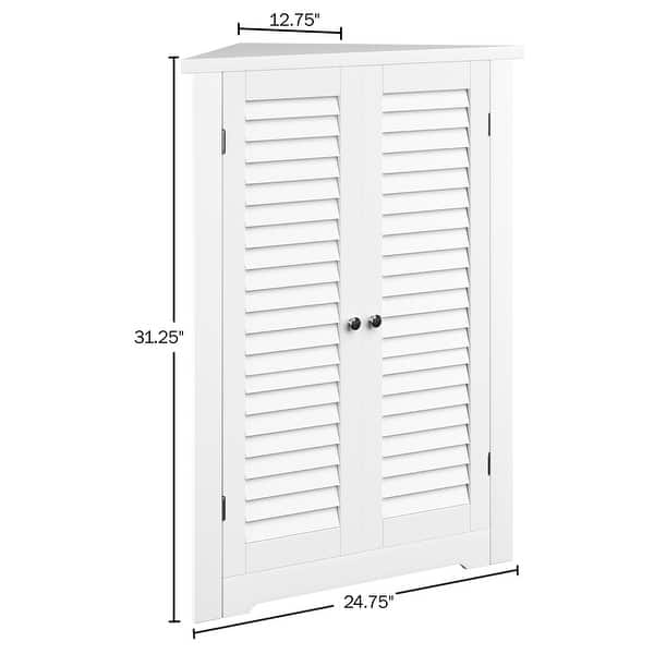 Lavish Home 3-Shelf Corner Storage Cabinet with Stylish Shutter Doors ...