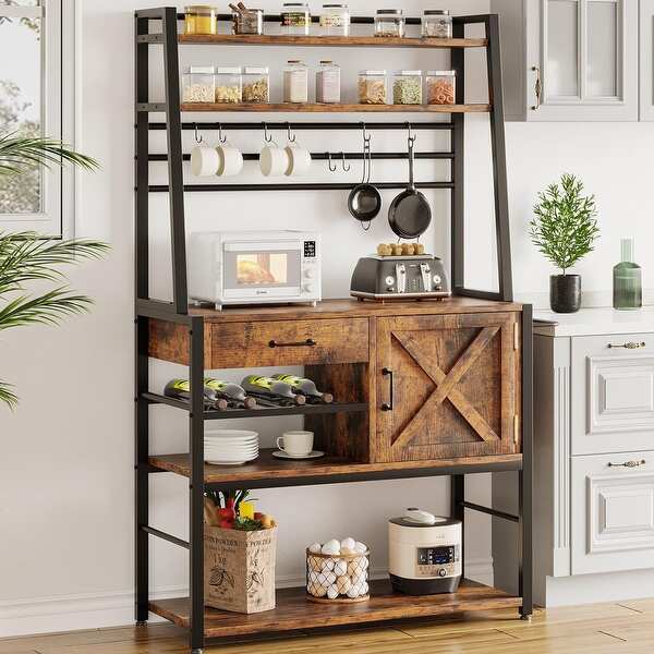 Baker's Rack 3-Tier Microwave Oven Stand Shelf with 10 Hooks - On Sale - Bed Bath & Beyond ...