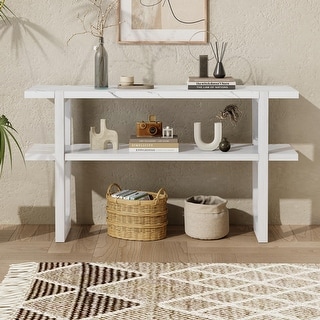 Retro Elegant Console Table with Marble-Effect Top and Versatile ...