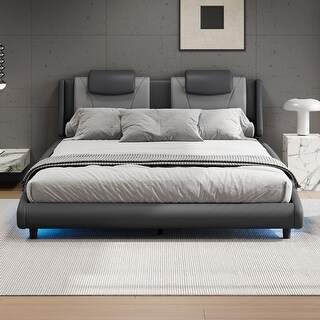 Wave-Like Curve Design Queen Upholstered Platform Bed - Bed Bath ...