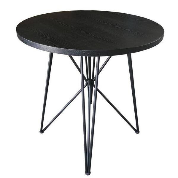 45 Inch Round Dining Table, Wood Grain Details, Butterfly Legs, Black ...