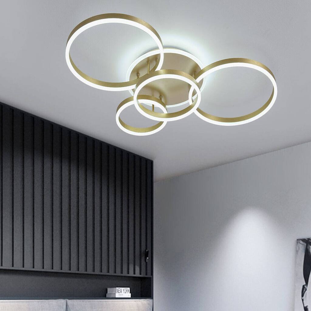 Gold Dimmable Cluster Circle LED Flush Mount With Remote - 4-Light ...