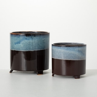 Sullivans 8.25" & 6.25" Reactive Glaze Finished Pots Set of 2, Blue - 7 ...