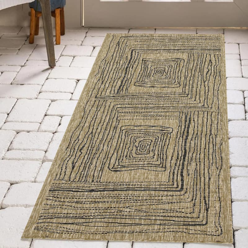 Indoor/Outdoor Area Rug/ Runner/ Doormat- Natural & Black & Blue Color ...