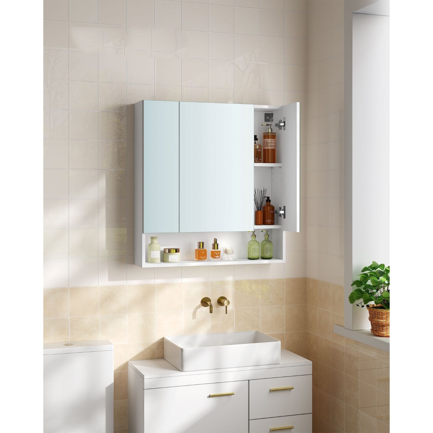 White vanity mirror with storage store