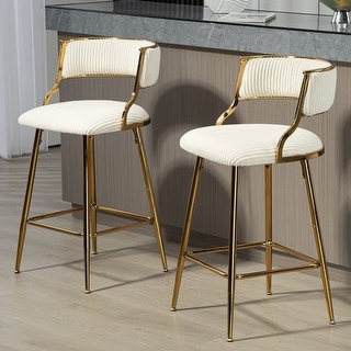 High Bar Stools Corduroy Accent Chairs Counter Reception Chair, Beige ...