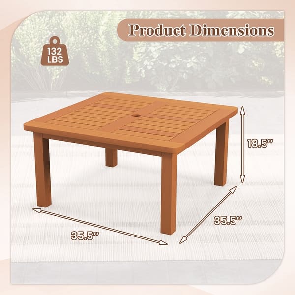 Teak Oil Finish Square Patio Coffee Table with Umbrella Hole Suitable ...