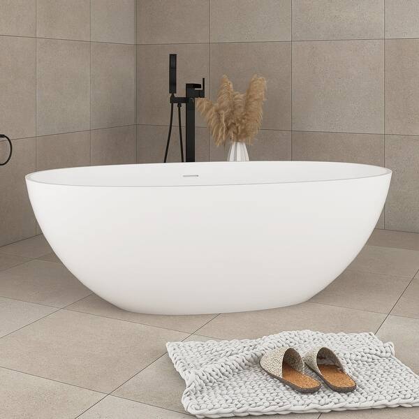 65 Inch Solid Surface Freestanding Flatbottom Soaking Bathtub in Matte ...
