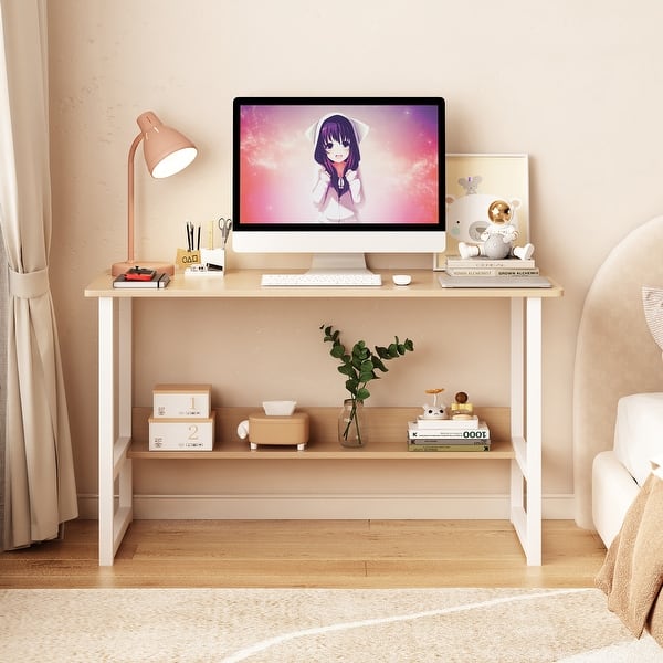 Modern Home Office Computer Desk with Bookshelf and Storage Shelves ...