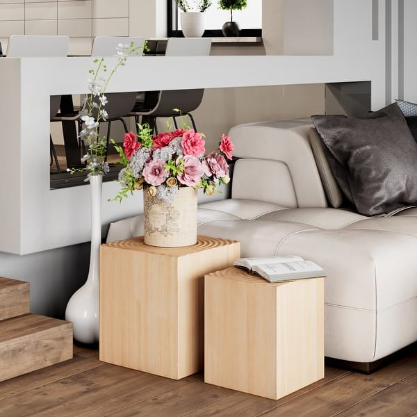 COZAYH Farmhouse End Table Set of 2, Tree Stump Nesting Side Table ...