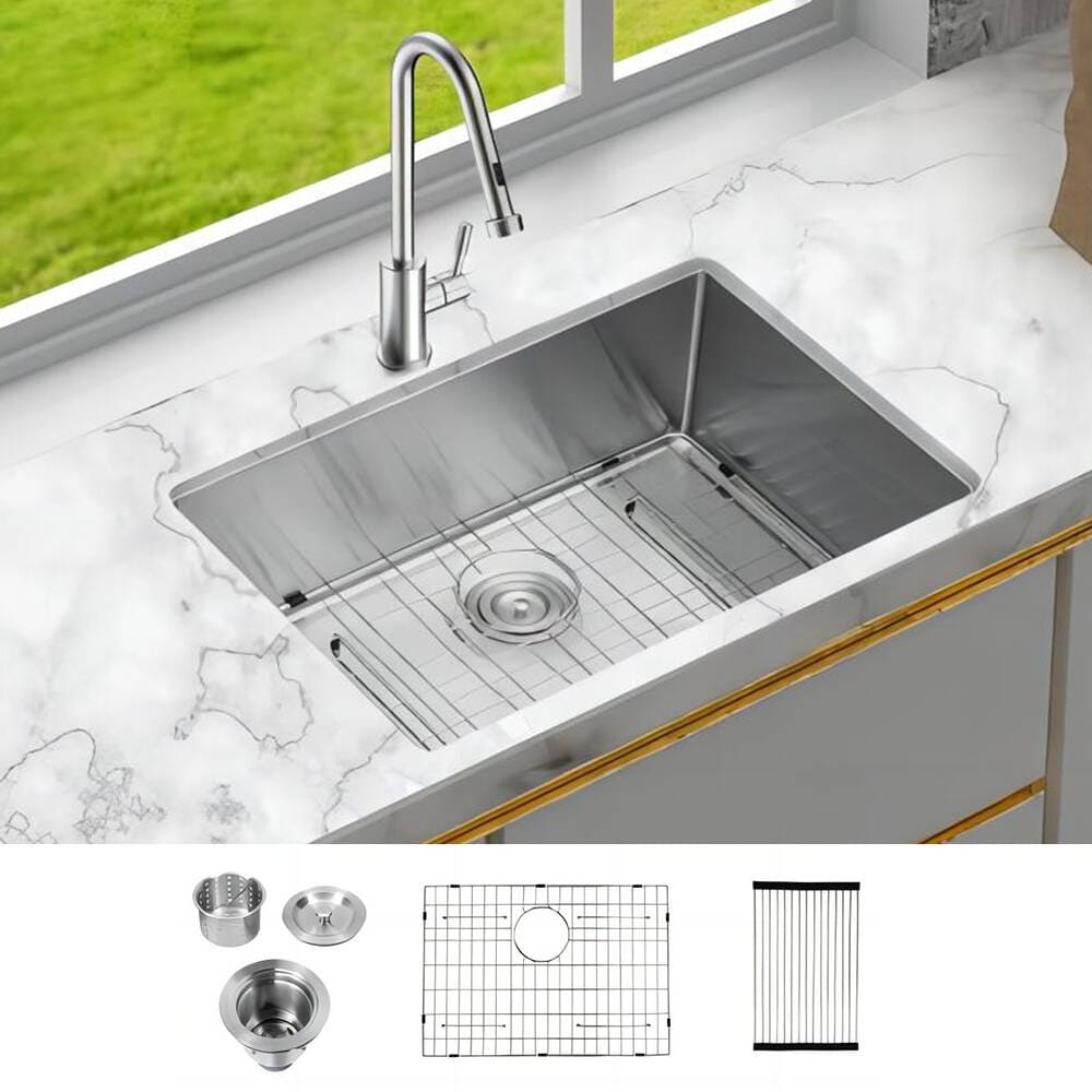 Kingsman 36 Inch Satin Gold Matte Stainless Steel Undermount 16-Gauge Kitchen Sink Single Bowl ...