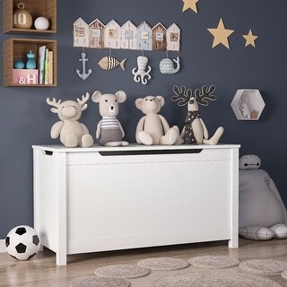 Kids Wooden Toy Box Storage with Safety Hinged Lid for Ages 2+ - 31.5 ...