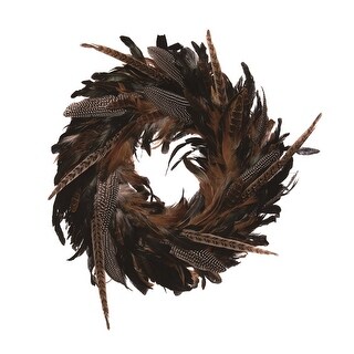 Brown and Black Feather Artificial Fall Harvest Wreath, 23-Inch - Bed ...