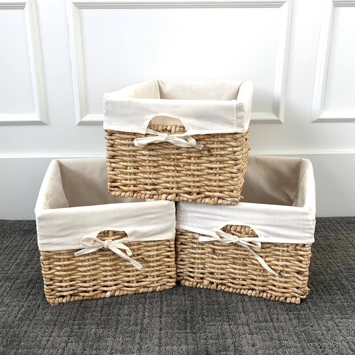 Woven Knock-down Honey Rectangular Storage Baskets (Set of 3) - Bed ...