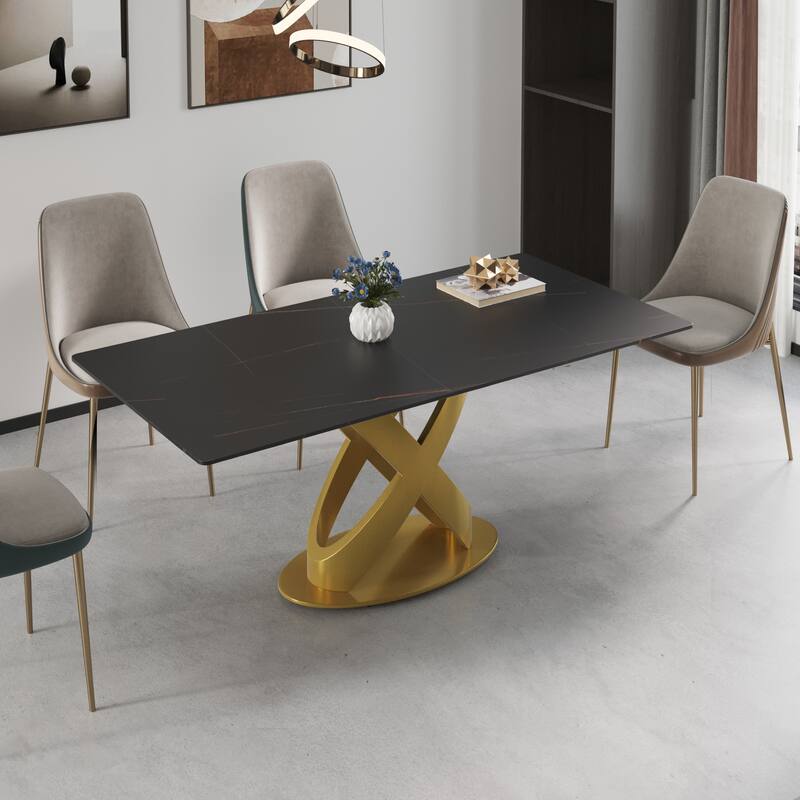 Black 71" Modern X-base Rectagular Marble Dining Table - Overstock ...