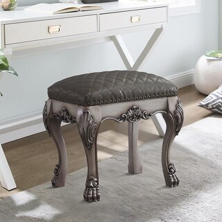 Traditional Wooden Vanity Stool with Leatherette Seat and Claw Legs ...