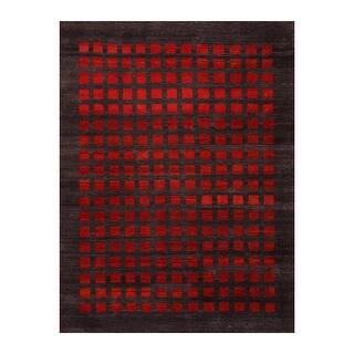 Hand Knotted Graphic Gray,Burnt Orange Wool Oriental Area Rug (8x10 ...