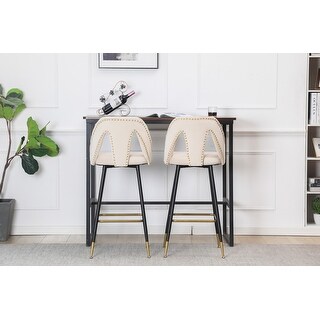 40.8"H Velvet Upholstered Connor Bar Stool with Nailheads and Metal ...