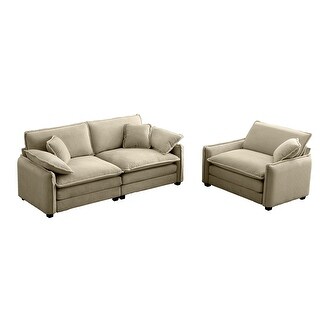 Tan Corduroy Deep Seat Sofas Set with Accent Chair & Loveseat - Bed ...