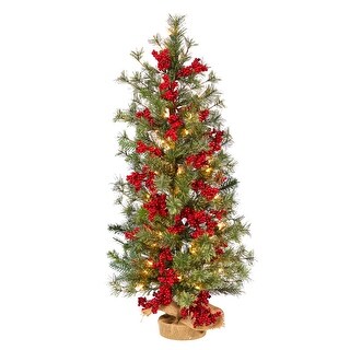 3' Pre-Lit Berries and Pine Artificial Christmas Potted Tree, Warm ...